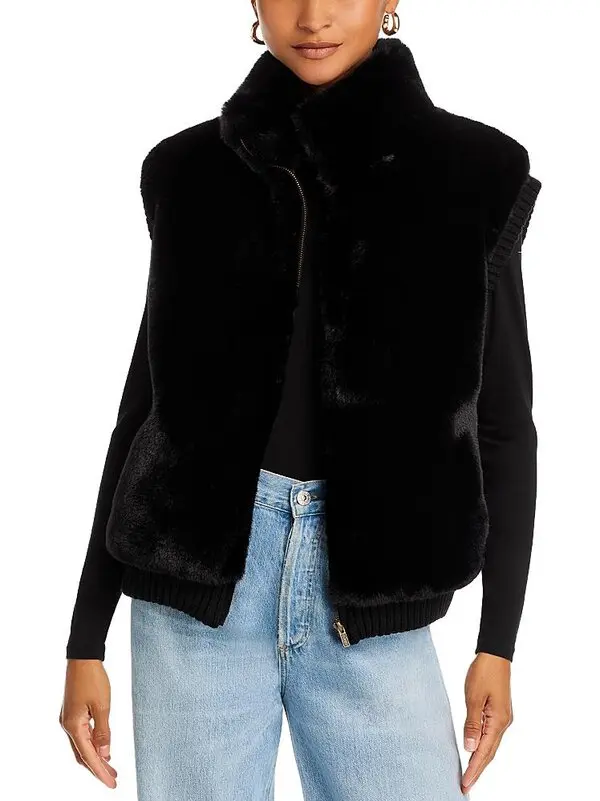Surell Faux Fur Zip Vest - Black