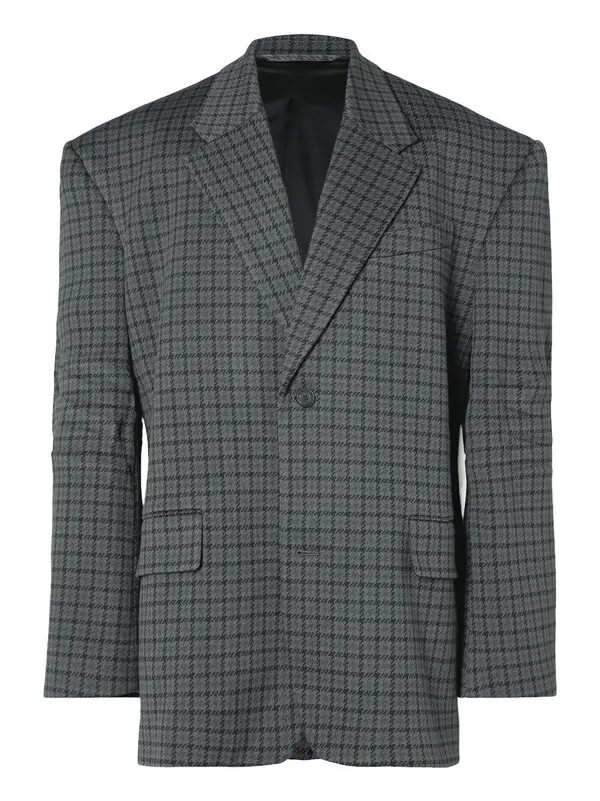 Balenciaga Oversized Houndstooth Knitted Blazer - Gray