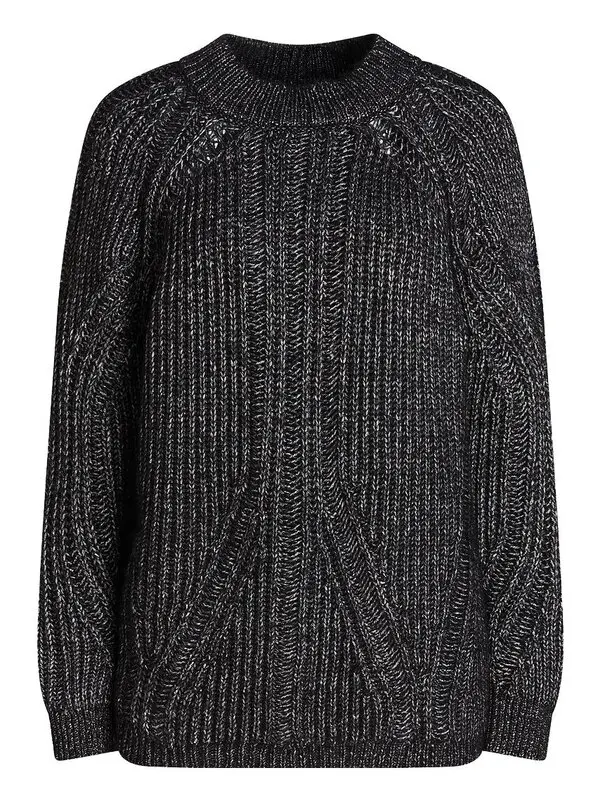 Alberta Ferretti Metallic Ribbed-knit Sweater With Pointelle Trims - Black