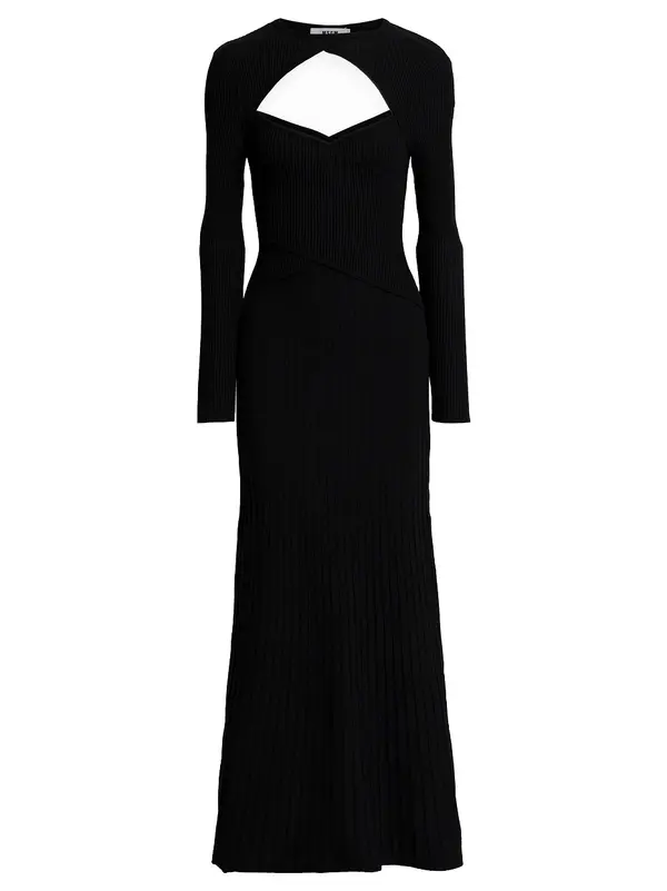MSGM Cutout Ribbed-knit Maxi Dress - Black