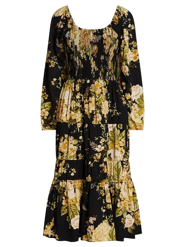 MIKAEL AGHAL Off-the-shoulder Floral-print Crepe Midi Dress - Black