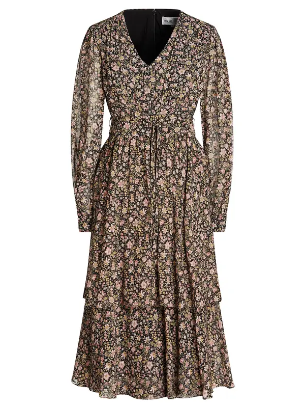 MIKAEL AGHAL Tiered Floral-print Fil Coupé Chiffon Midi Dress - Black