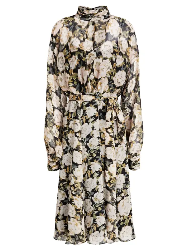 MIKAEL AGHAL Gathered Floral-print Crepon Midi Dress - Pastel Pink