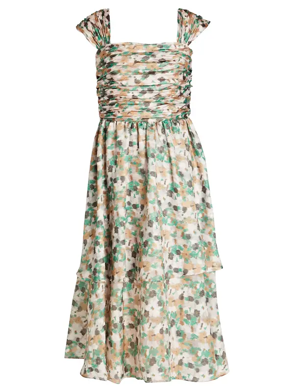 MIKAEL AGHAL Tiered Fil Coupé Midi Dress - Green