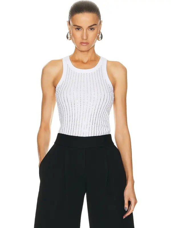 Attico Hotfixed Crystal Tank Top - White
