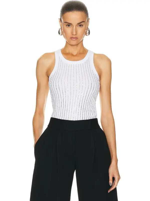 Attico Hotfixed Crystal Tank Top - White