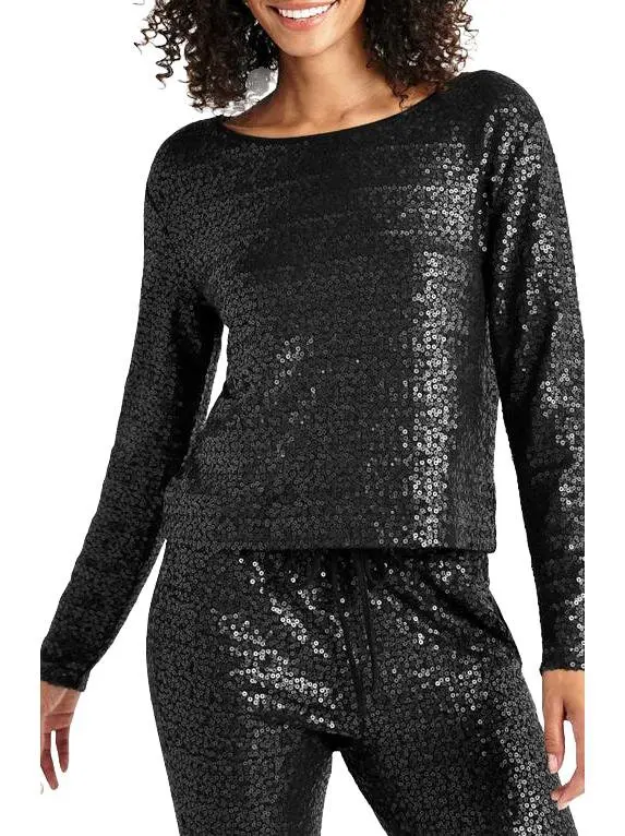 Splendid Tavi Sequin Long Sleeve Top - Black