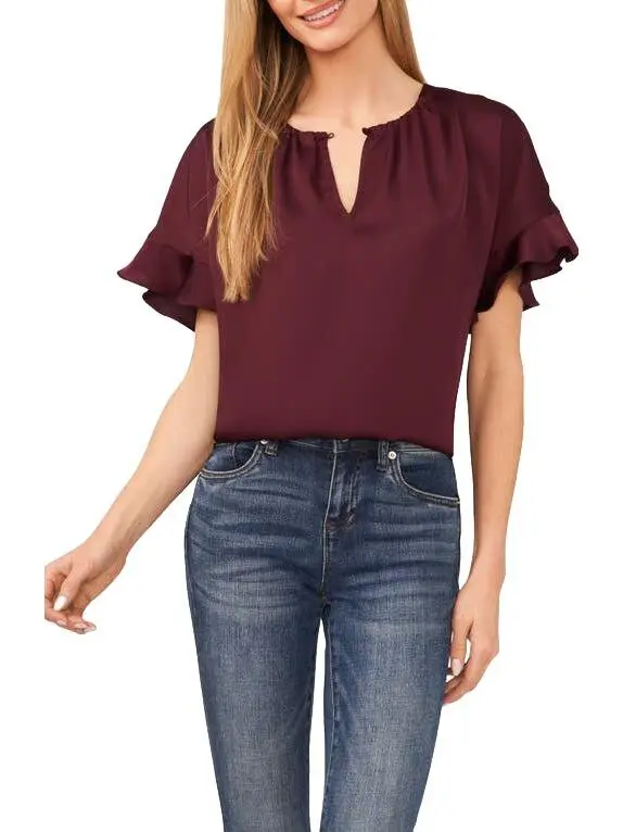 CECE DUPRAZ Flutter Sleeve Top - Rich Cabernet
