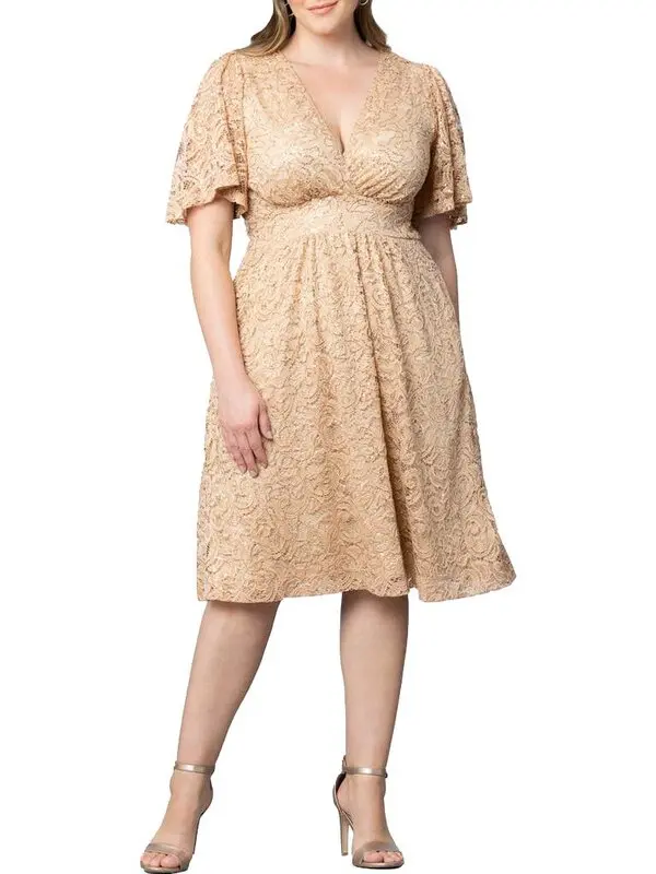 KIYONNA Starry Sequin Lace Fit & Flare Dress - Champagne