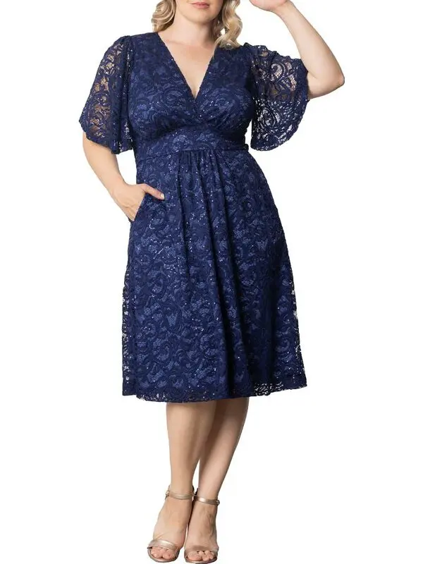 KIYONNA Starry Sequin Lace Fit & Flare Dress - Nocturnal Navy
