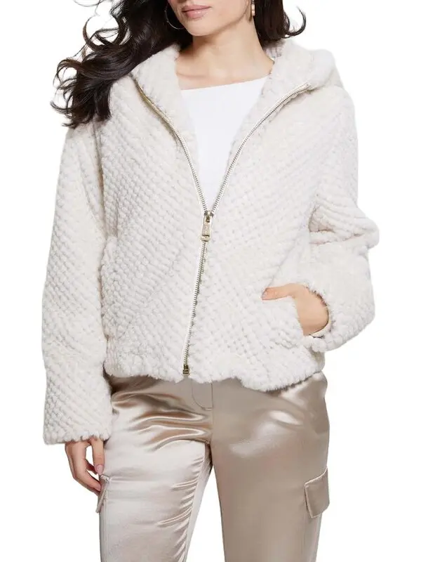Guess Theoline Faux Fur Hooded Jacket - Muted Stone