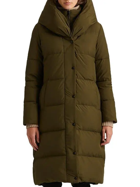 Ralph Lauren Pillow Hood Longline Puffer Jacket - Loden