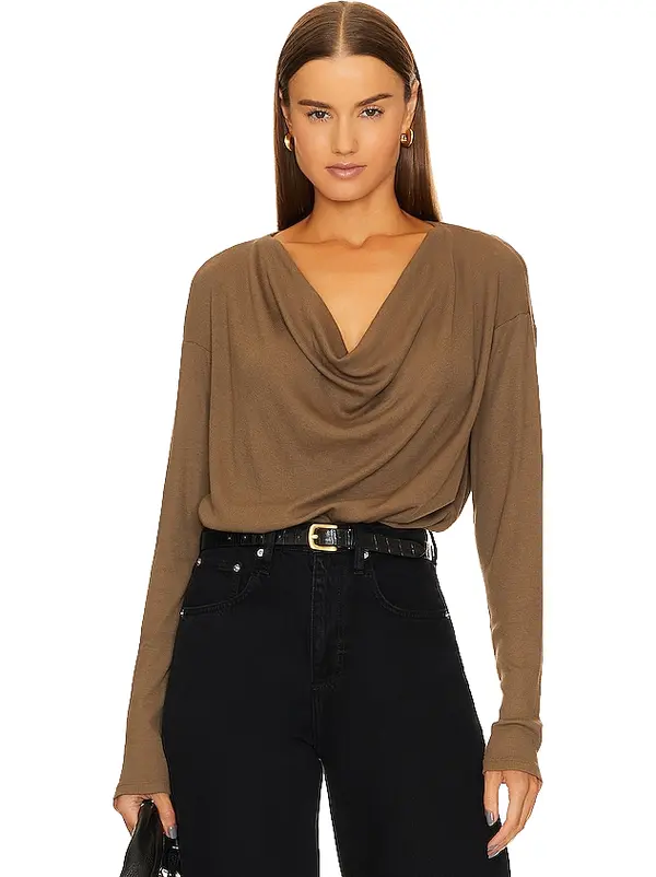 BOBI Cowl Neck Blouse - Olive Tree