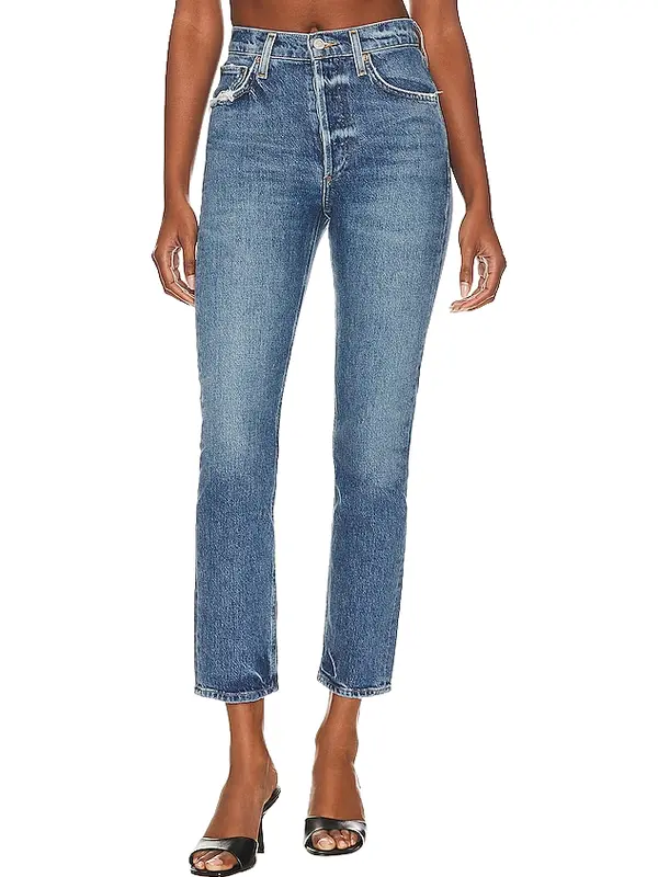 AGOLDE Riley Long High Rise Straight Jeans - Moor