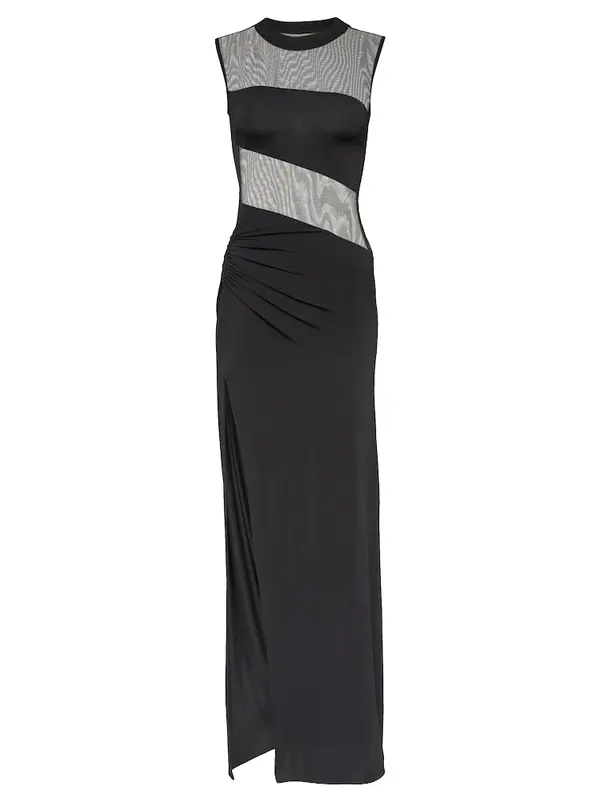 NENSI DOJAKA Mesh And Jersey Maxi Dress - Black