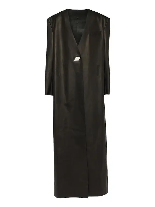 Attico Leather Maxi Coat - Black
