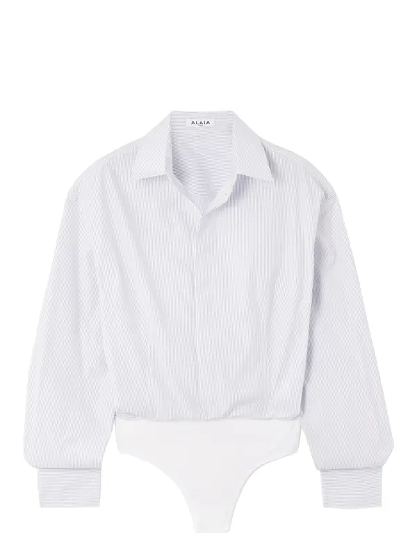 Alaïa Jersey-trimmed Striped Cotton-poplin Bodysuit - White