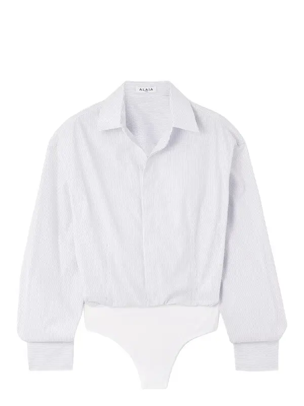 Alaïa Jersey-trimmed Striped Cotton-poplin Bodysuit - White