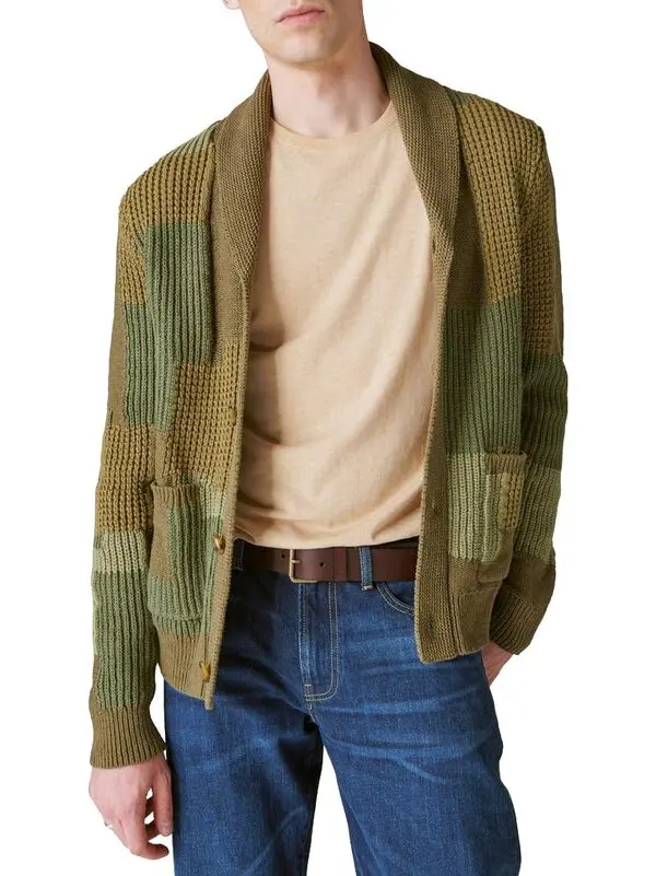 Lucky Brand Patchwork Shawl-collar Cardigan - Army Combo Acid Wash