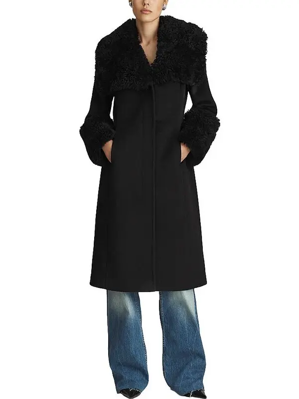 Dawn Levy Athena Shearling Trim Coat - Black
