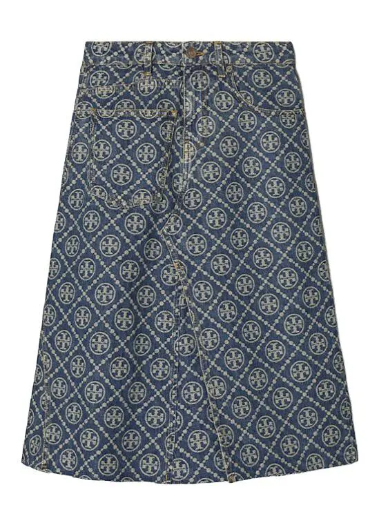 Tory Burch Deconstructed Denim A-line Skirt - T-monogram Vintage Wash