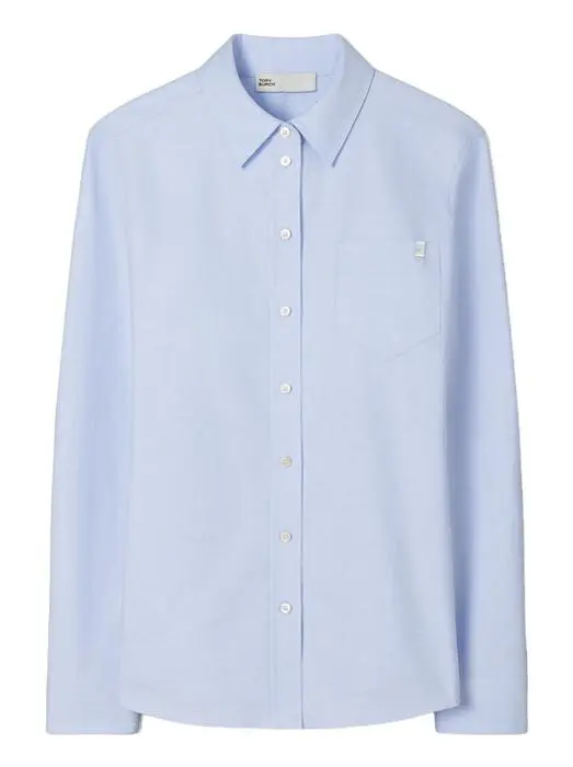 Tory Burch Cuffed Cotton Shirt - Blue Cotton Oxford Shirting-takihyo