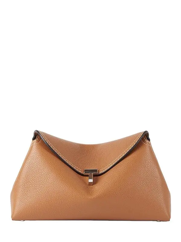 TOTEME T-lock Grained-leather Clutch - Tan Grain