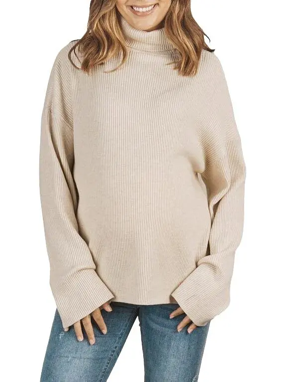 ANGEL MATERNITY Ribbed Turtleneck Sweater - Cream