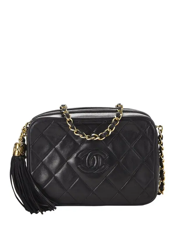 Chanel Lambskin Diamond Quilted Cc Camera Bag - Black