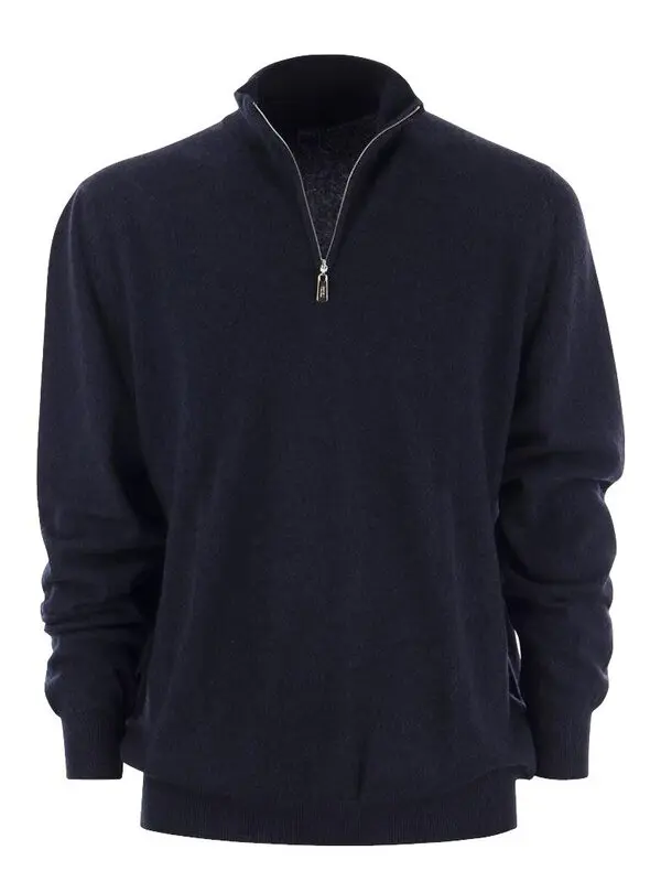 Fedeli Favonio Zip Turtleneck Cashmere Sweater - Navy Blue