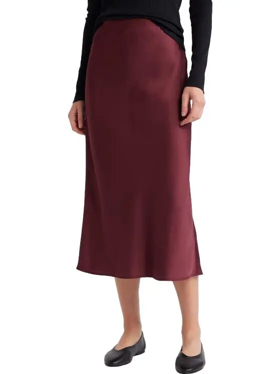 Treasure & Bond Bias Cut Satin Midi Skirt - Burgundy Tannin