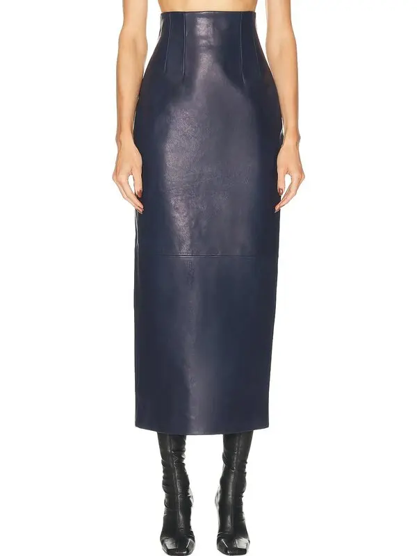 Khaite Loxley Leather Skirt - Dark Navy