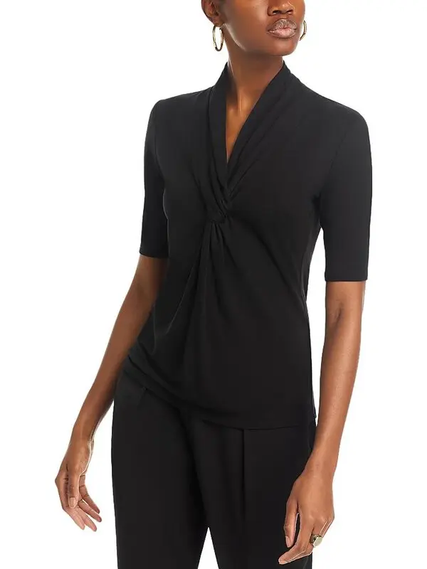 T Tahari Elbow Sleeve Twist Front Top - Black