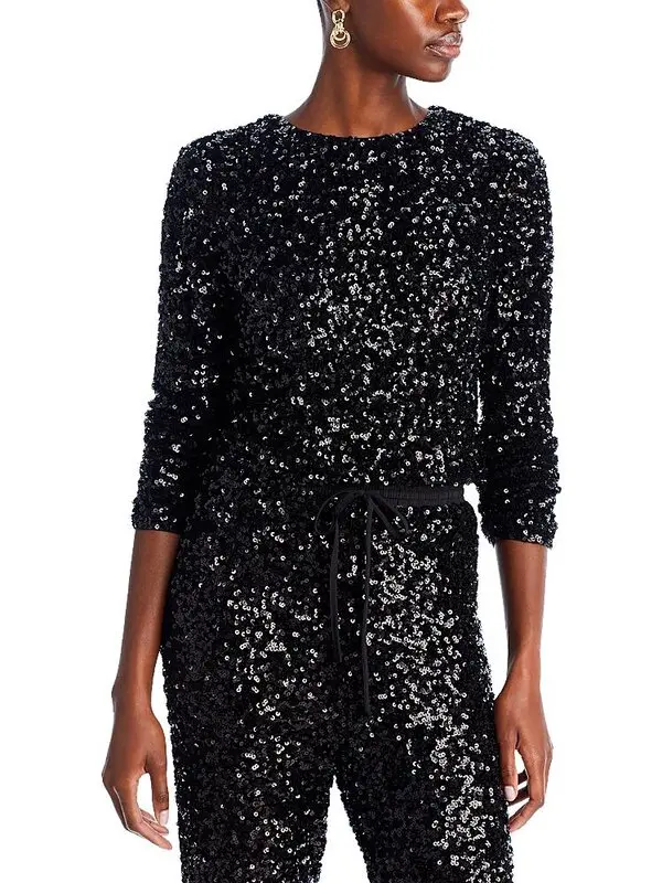 Aqua Sequin Long-sleeve Top Exclusive - Black