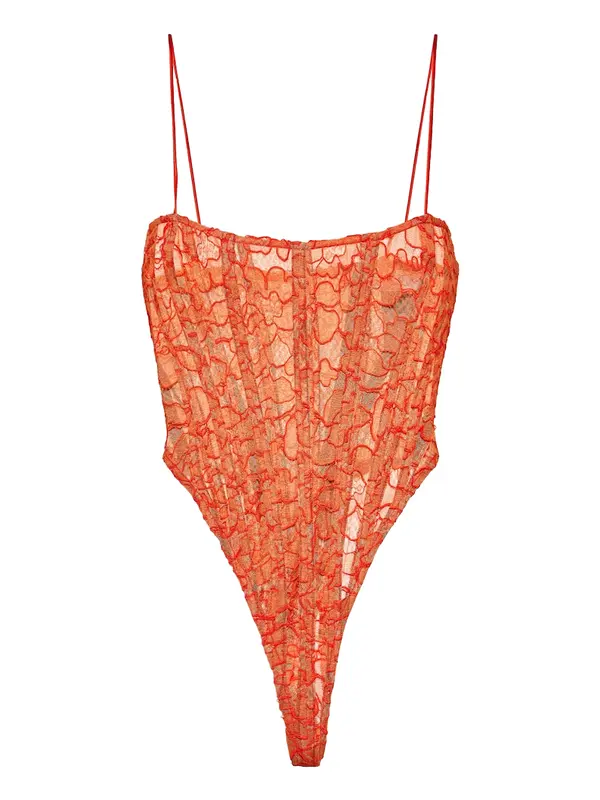 LAQUAN SMITH Lace Bodysuit - Orange