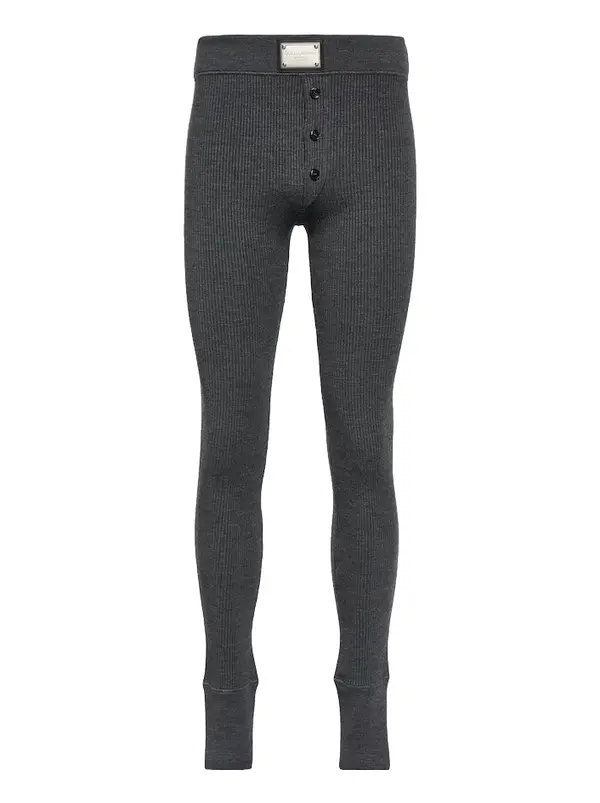 Dolce & Gabbana Logo Ribbed-knit Wool-blend Leggings - Grey