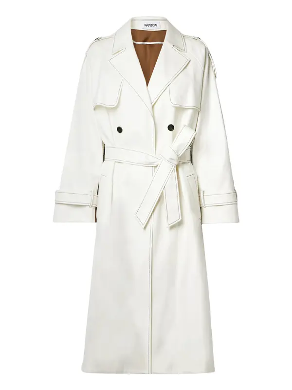 Partow Noah Belted Two-tone Trench Coat - White
