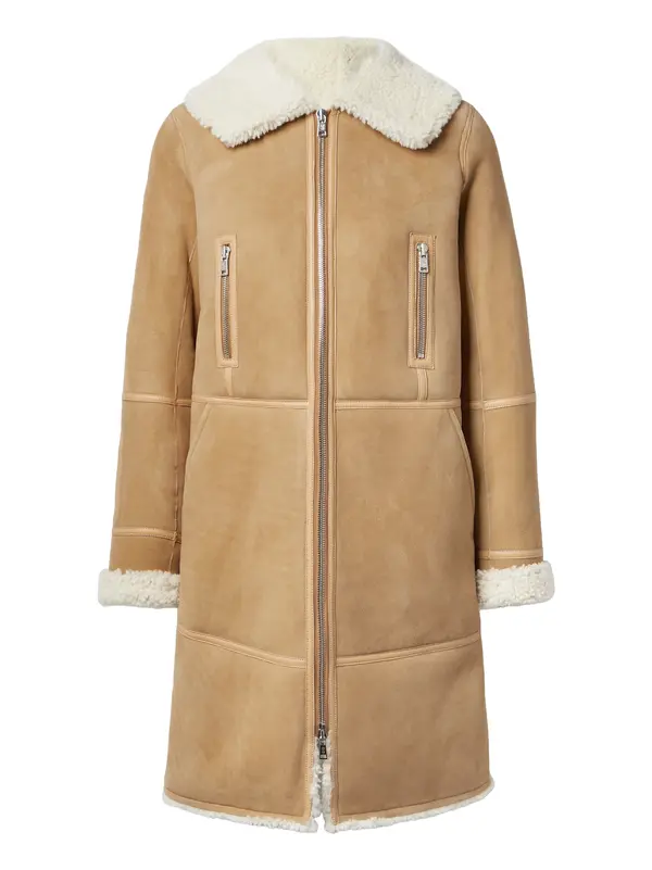 YVES SALOMON Leather-trimmed Shearling Coat - Neutrals