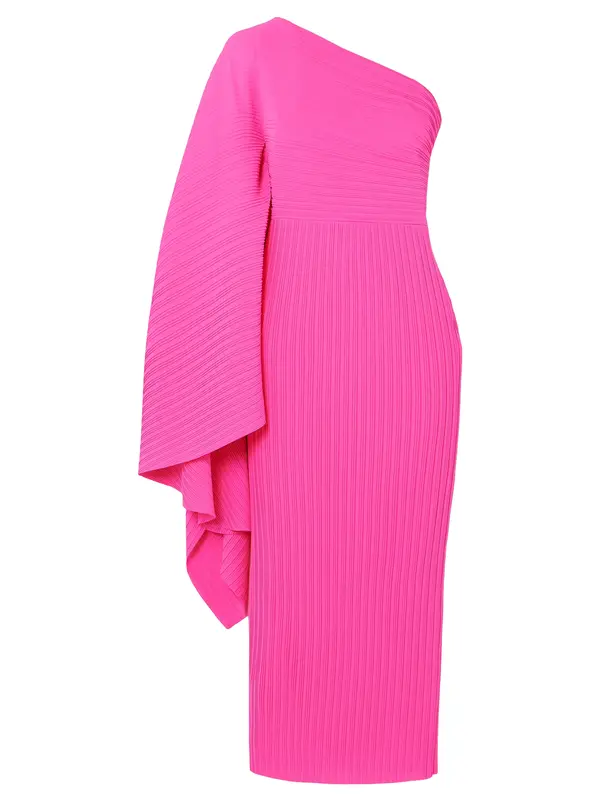 Solace London Lenna One-sleeve Draped Plissé-chiffon Midi Dress - Pink