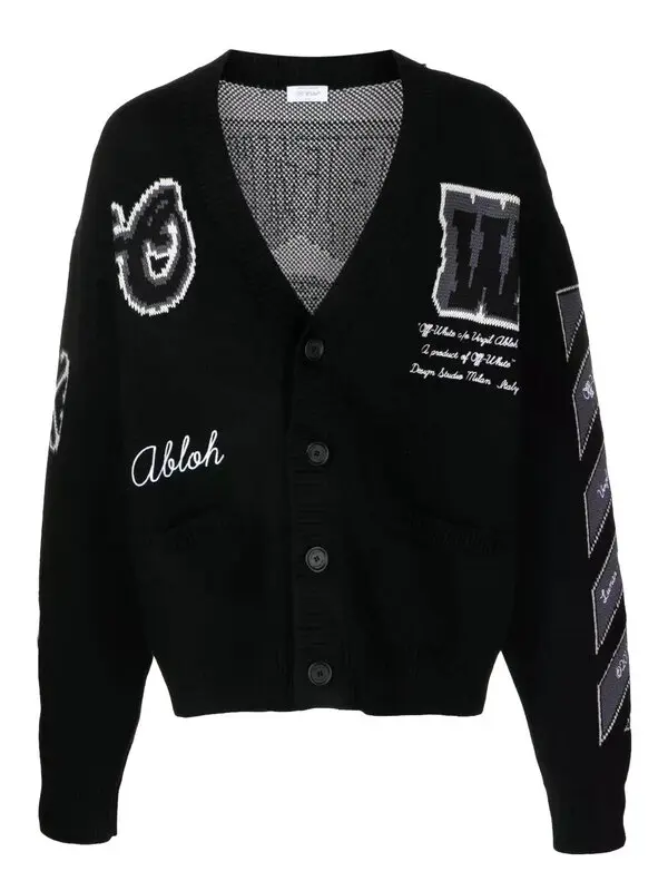 Off-White Intarsia-logos V-neck Cardigan - Black