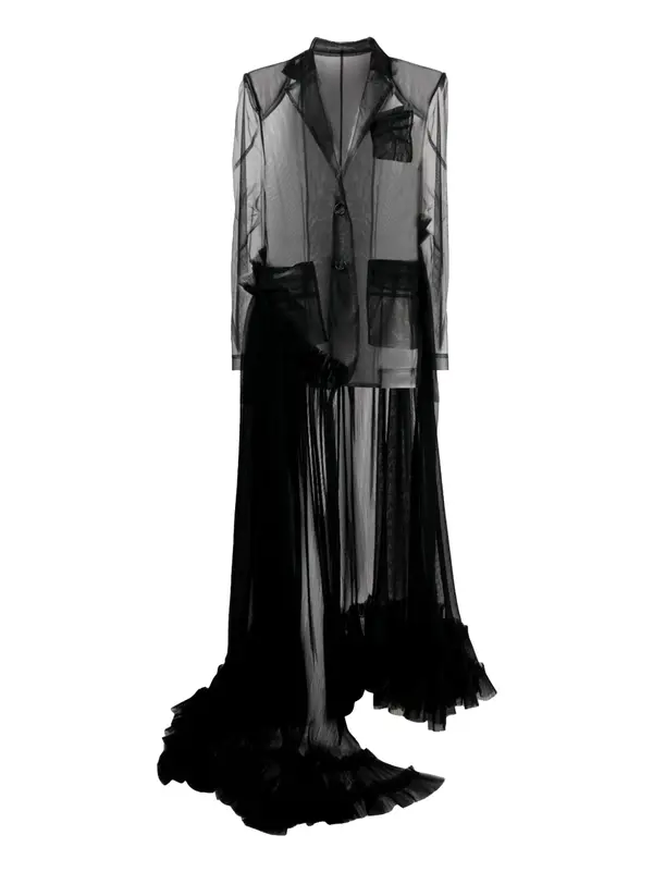 ACT Nº1 Ruffle-detailing Sheer Coat - Black