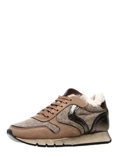 VOILE BLANCHE Julia Shearling-lined Suede Sneakers - Beige Black