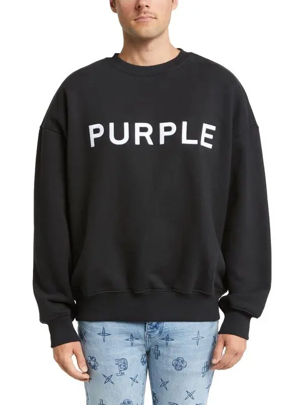 PURPLE BRAND Cotton Graphic Fleece Sweatshirt - Black