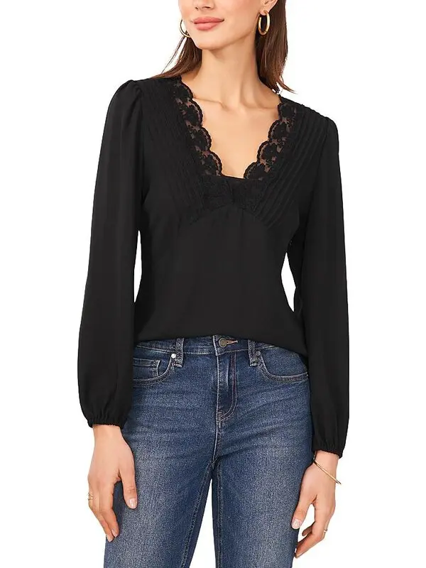 Vince Camuto Lace V-neck Blouse - Rich Black
