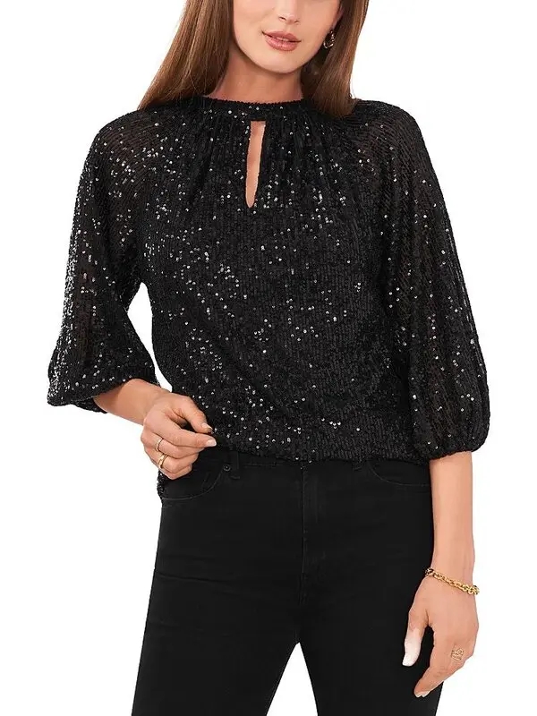 Vince Camuto Sequin Raglan Sleeve Top - Rich Black