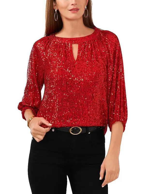 Vince Camuto Sequin Raglan Sleeve Top - Ultra Red