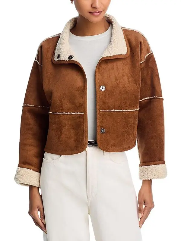 Velvet By Graham & Spencer Kelly Reversible Faux Shearling Cropped Jacket - Tobacco Brown