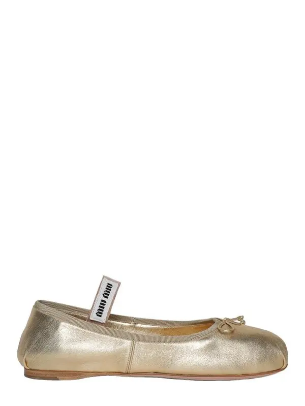 Miu Miu Satin Ballerina Flats - Gold