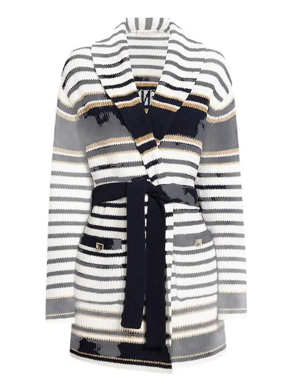 Valentino Garavani Wool Striped Long Cardigan - White And Navy