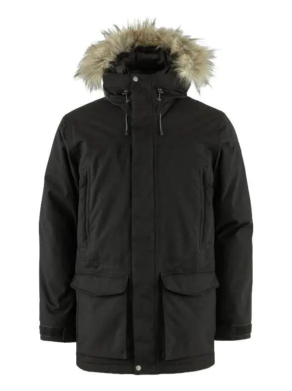 Fjallraven Nuuk Lite Waterproof Parka With Faux Fur Trim - Black